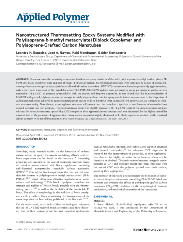 (PDF) Nanostructured thermosetting epoxy systems modified with poly(isoprene- b -methyl ...