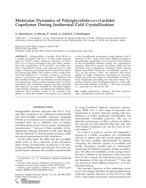 (PDF) Molecular dynamics of poly(glycolide-co-L-lactide) copolymer during isothermal cold ...