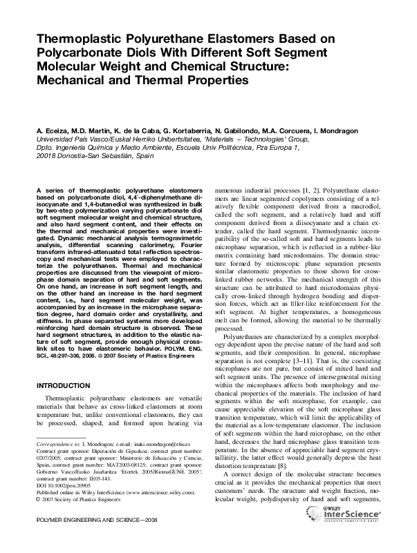 (PDF) Thermoplastic polyurethane elastomers based on aliphatic ...