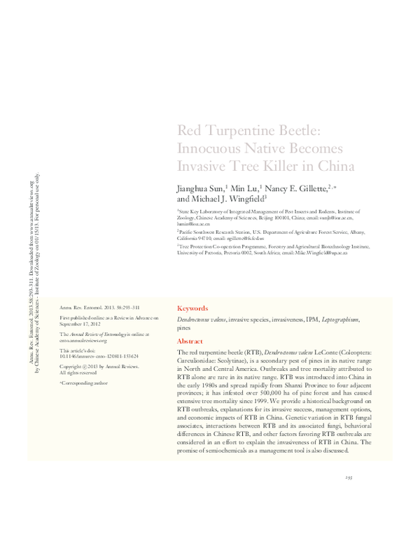 (PDF) Invasion Mechanism and Management of the Red Turpentine Beetle