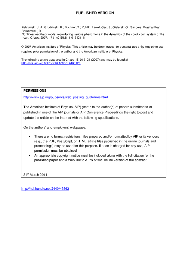 Pdf Nonlinear Oscillator Model Reproducing Various Phenomena In The Dynamics Of The Conduction