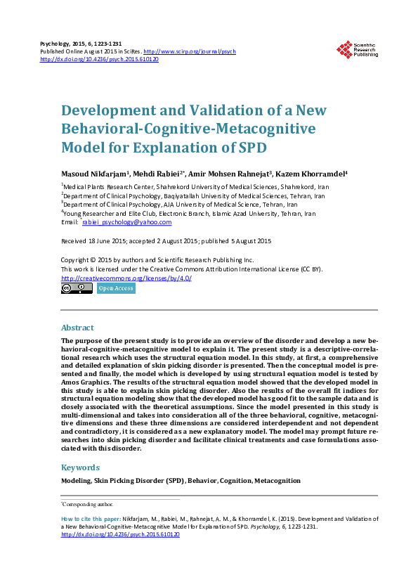 (PDF) Development and Validation of a New Behavioral-Cognitive-Metacognitive Model for ...