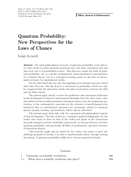(PDF) Quantum probability: New perspectives for the laws of chance