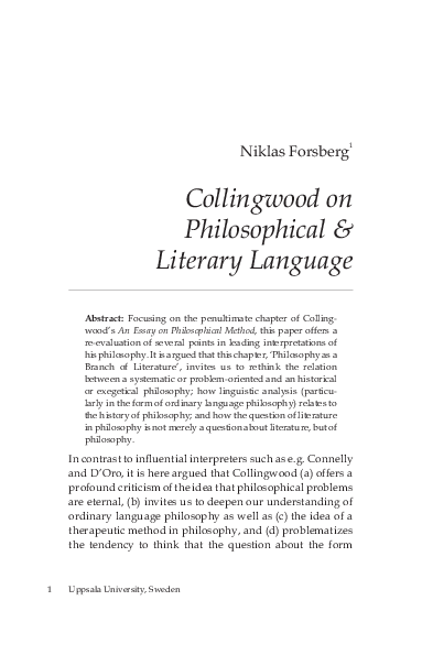 (PDF) “R. G. Collingwood on Philosophical and Literary Language ...