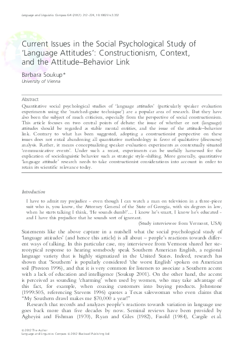 (PDF) Soukup, Barbara. 2012. Current issues in the social psychological ...