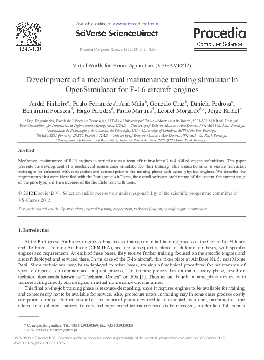 (PDF) Development of a Mechanical Maintenance Training Simulator in OpenSimulator for F-16 ...