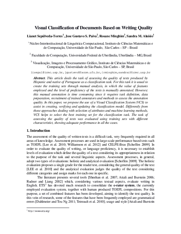(PDF) Visual Classification of Documents Based on Writing Quality
