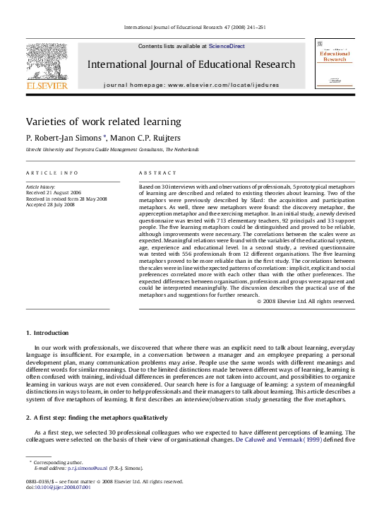 (PDF) Varieties of work related learning