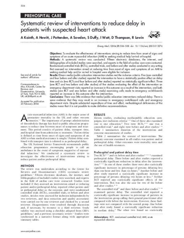 (PDF) Systematic review of interventions to reduce delay in patients ...