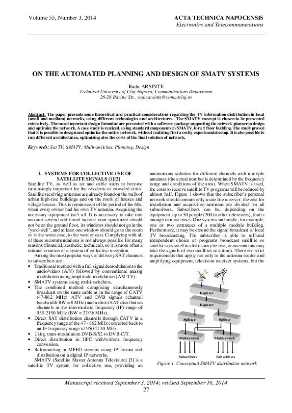 (PDF) ON THE AUTOMATED PLANNING AND DESIGN OF SMATV SYSTEMS