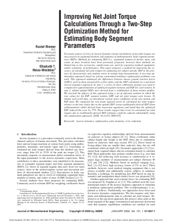 (PDF) Improving Net Joint Torque Calculations Through a Two-Step Optimization Method for ...