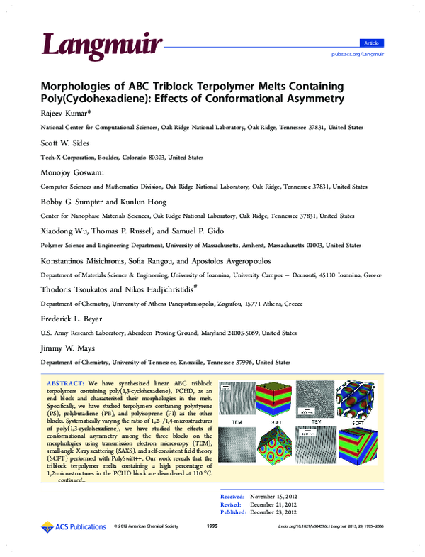 (PDF) Morphologies of ABC triblock terpolymer melts containing poly(cyclohexadiene): effects of ...