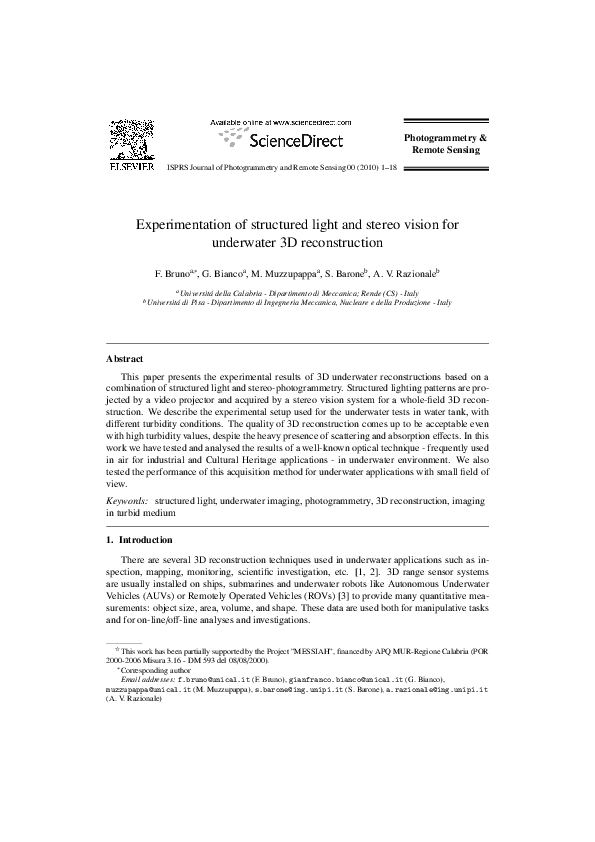 (PDF) Experimentation of structured light and stereo vision for ...