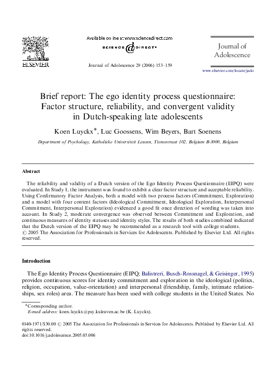 (PDF) Brief report: The ego identity process questionnaire: Factor ...