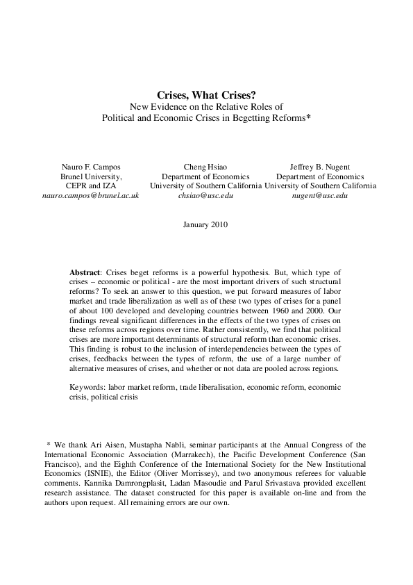 (PDF) Crises, What Crises? New Evidence on the Relative Roles of ...