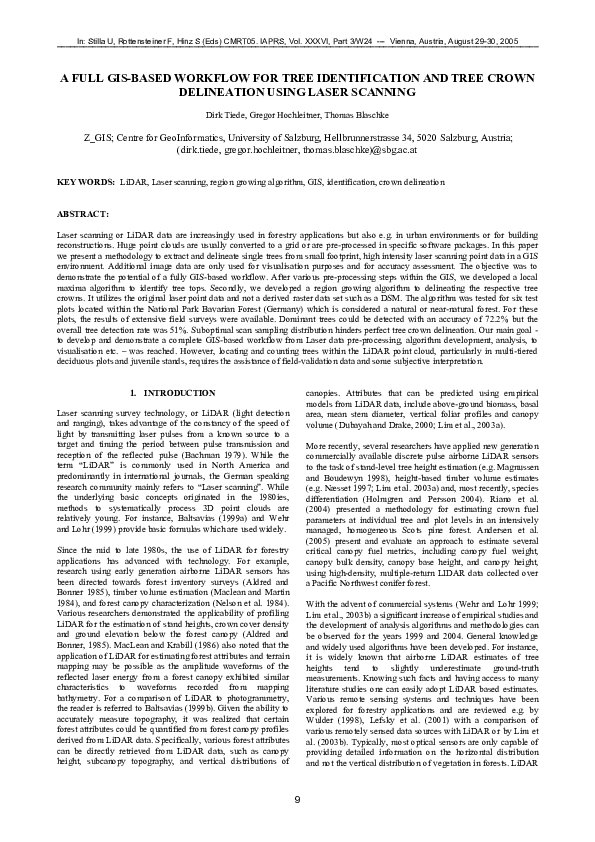 Pdf A Full Gis Based Workflow For Tree Identification And Tree Crown Delineation Using Laser