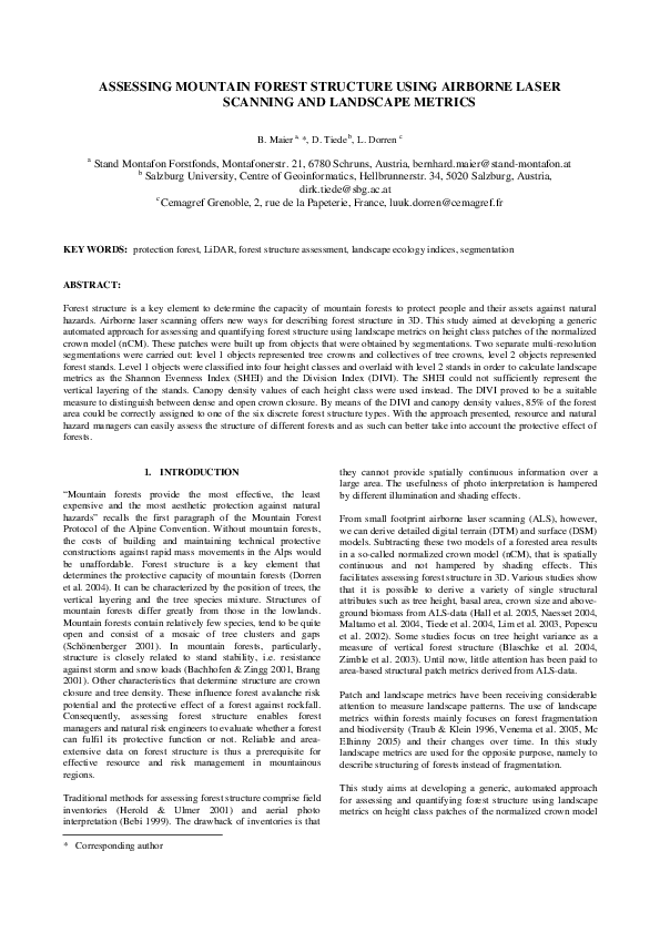 (PDF) Assessing mountain forest structure using airborne laser scanning and landscape metrics ...