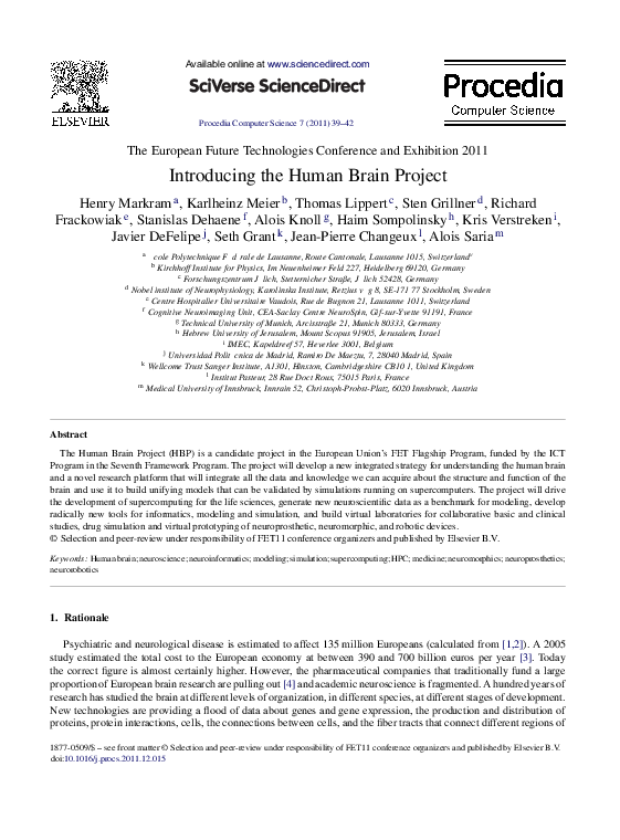 (PDF) Introducing the Human Brain Project