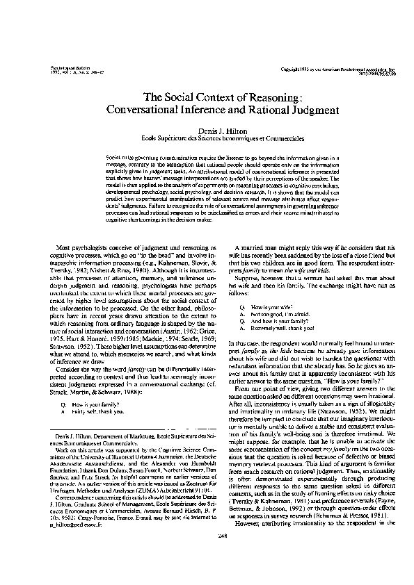 (PDF) The social context of reasoning: Conversational inference and ...