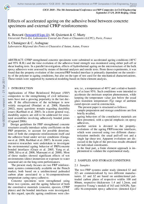 Pdf Numerical Modelling Of The Bond Between Concrete And Cfrp