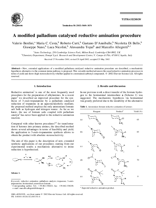 (PDF) A modified palladium catalysed reductive amination procedure