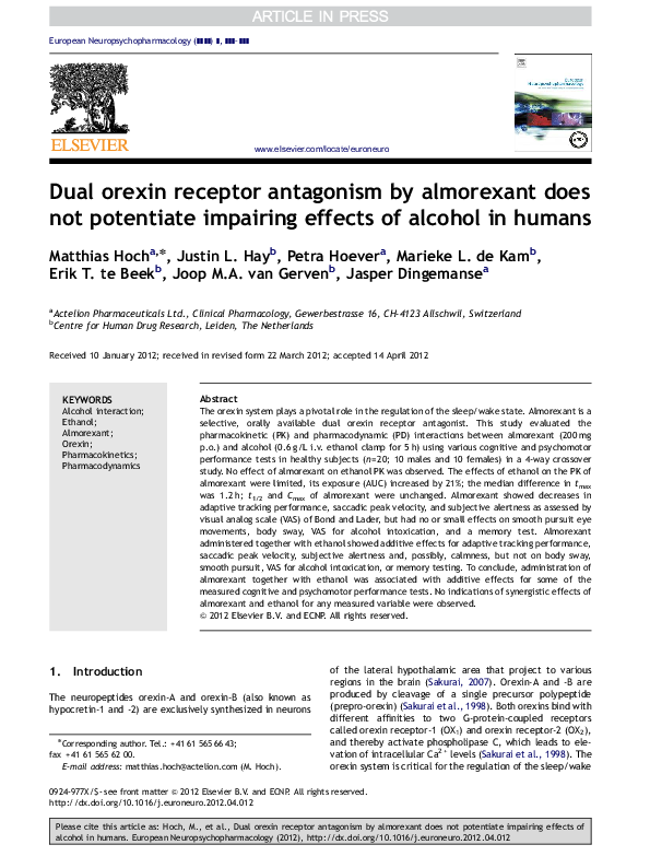 (PDF) Dual orexin receptor antagonism by almorexant does not potentiate ...