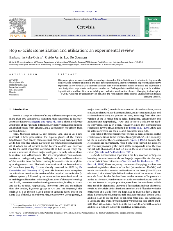 (PDF) Hop α-acids isomerisation and utilisation: an experimental review