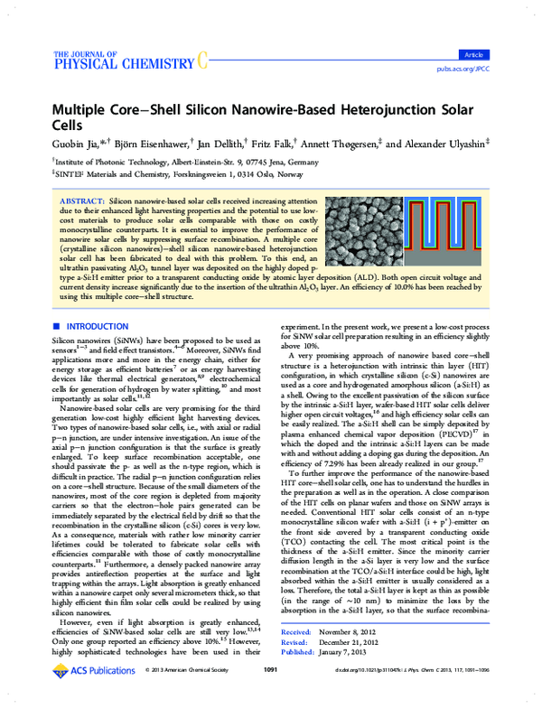 (PDF) Multiple Core–Shell Silicon Nanowire-Based Heterojunction Solar Cells