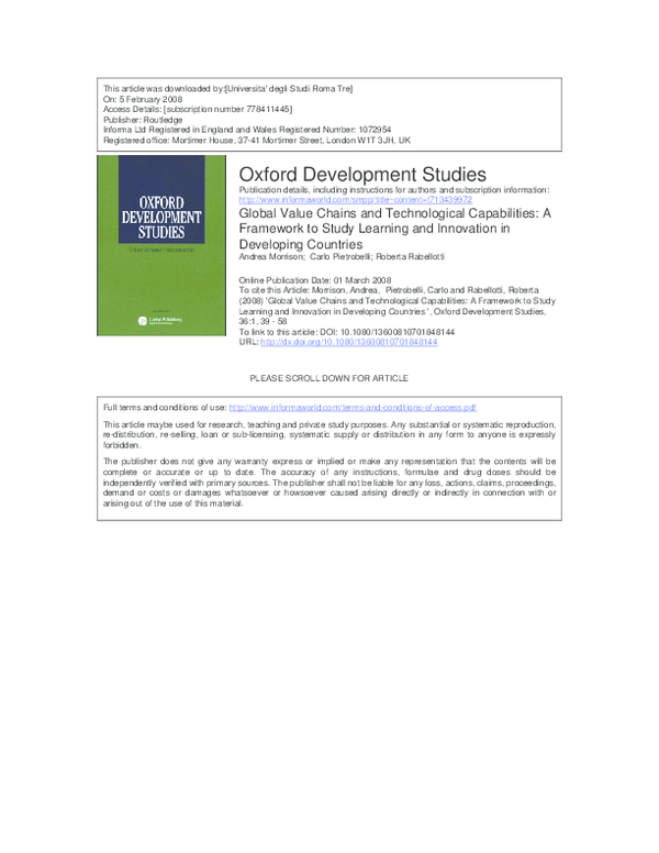 (PDF) Global Value Chains and Technological Capabilities: A Framework to Study Learning and ...