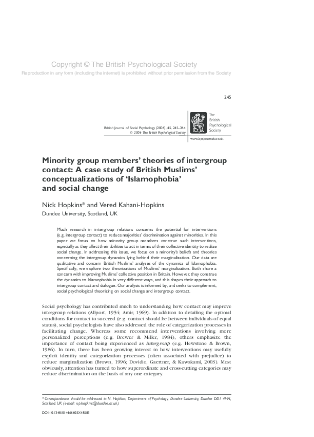(PDF) Minority group members' theories of intergroup contact: A case ...