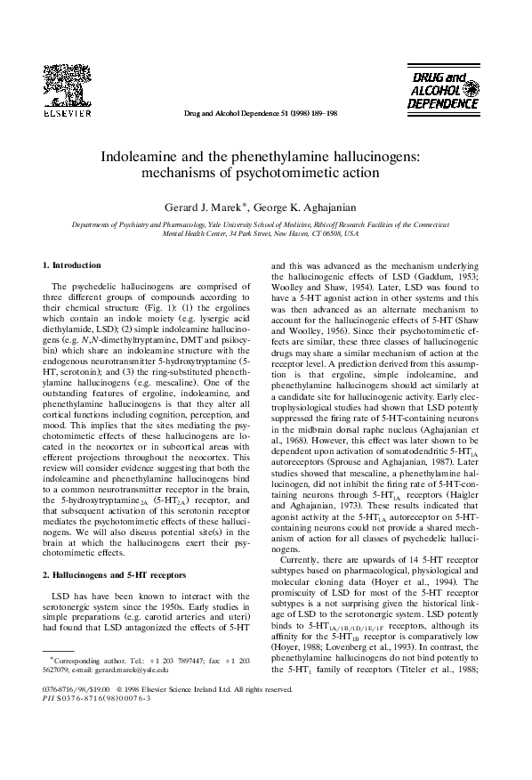 (PDF) Indoleamine and the phenethylamine hallucinogens: mechanisms of ...