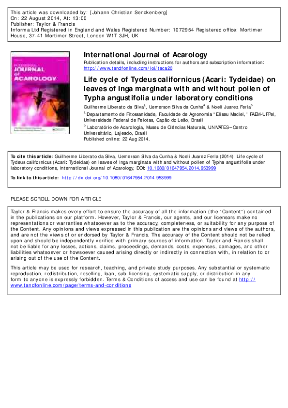 (PDF) Life cycle of Tydeus californicus (Acari: Tydeidae) on leaves of ...