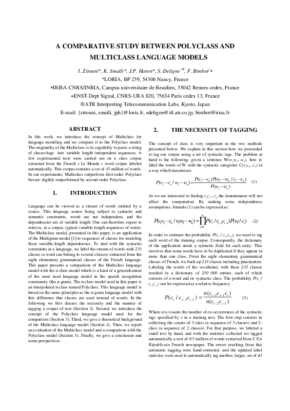 (PDF) A comparative study between polyclass and multiclass language models