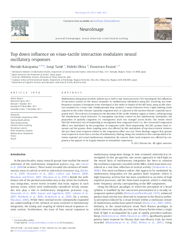 (PDF) Top down influence on visuo-tactile interaction modulates neural ...