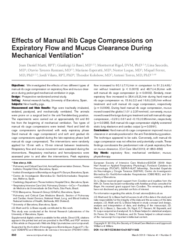 (PDF) Effects of Manual Rib Cage Compressions on Expiratory Flow and Mucus Clearance During ...