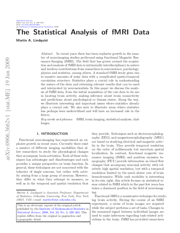 Pdf Statistical Analysis Of Fmri Data