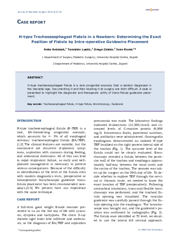 (PDF) H-type Tracheoesophageal Fistula in a Newborn: Determining the ...
