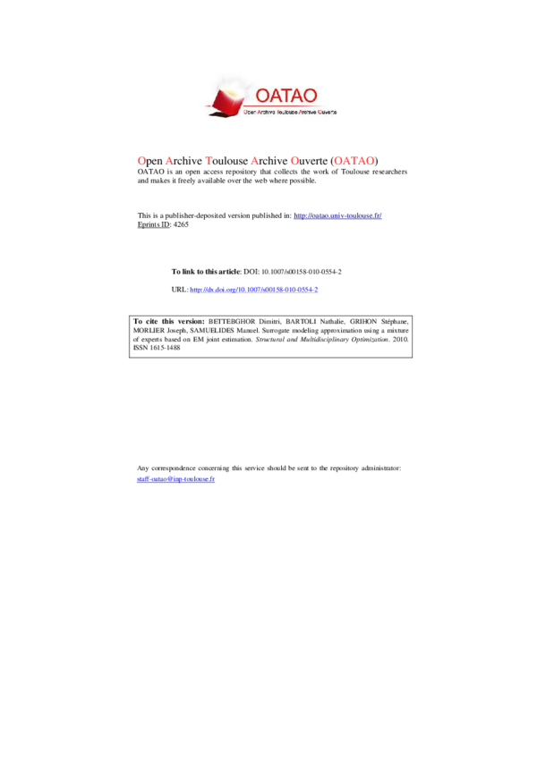 Pdf Surrogate Modeling Approximation Using A Mixture Of Experts Based