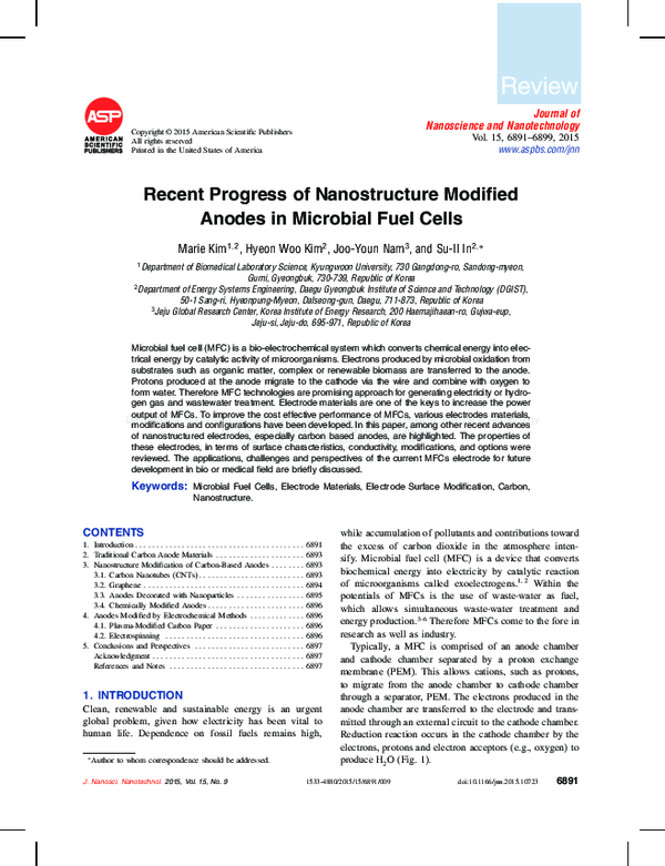 (PDF) Recent Progress of Nanostructure Modified Anode in Microbial Fuel ...