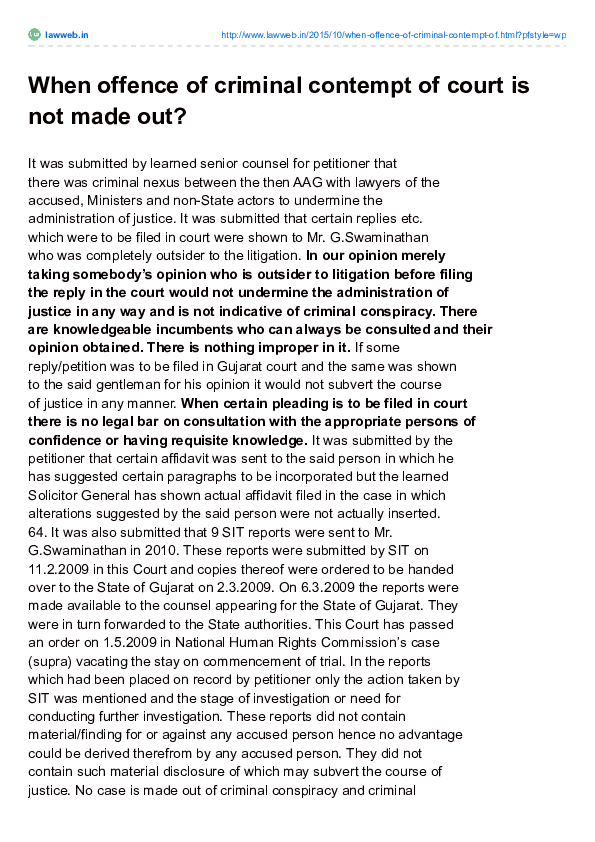 (PDF) When offence of criminal contempt of court is not made out?