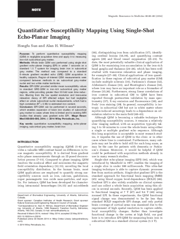 (PDF) Quantitative susceptibility mapping using single-shot echo-planar imaging