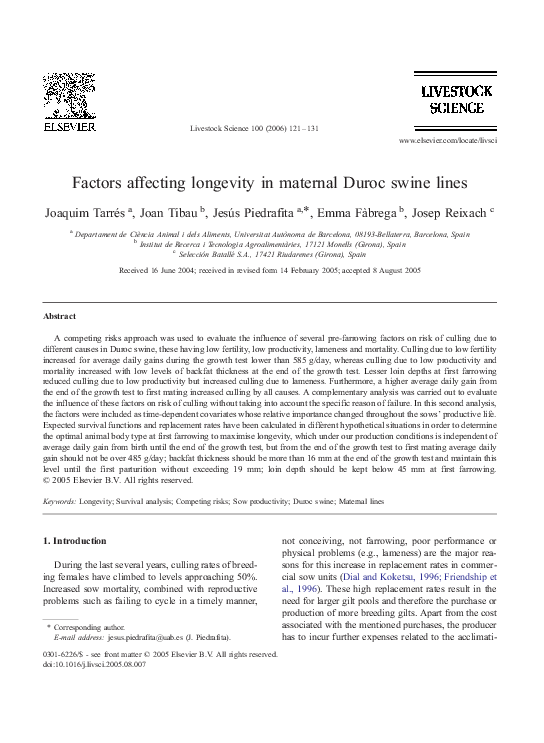 (PDF) Factors affecting longevity in maternal Duroc swine lines