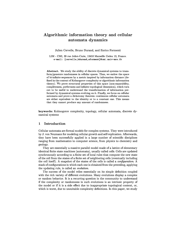 (PDF) Algorithmic Information Theory and Cellular Automata Dynamics