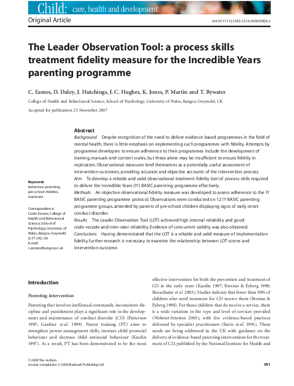 (PDF) The Leader Observation Tool: A process skills treatment fidelity ...