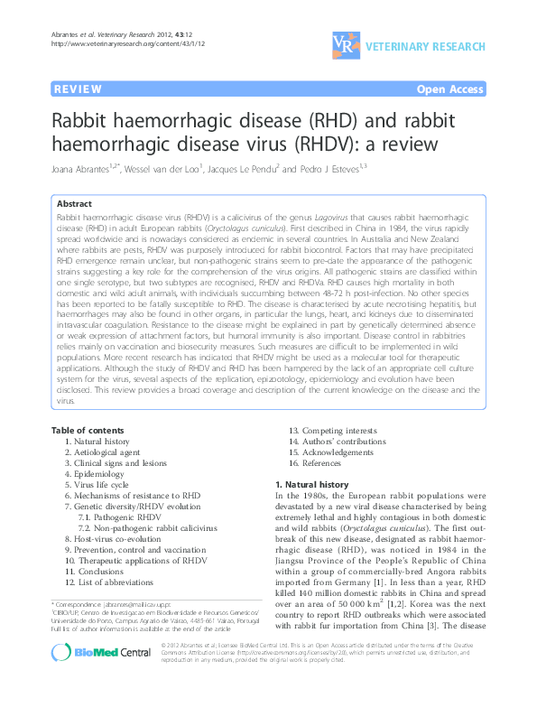 (PDF) Rabbit haemorrhagic disease (RHD) and rabbit haemorrhagic disease ...