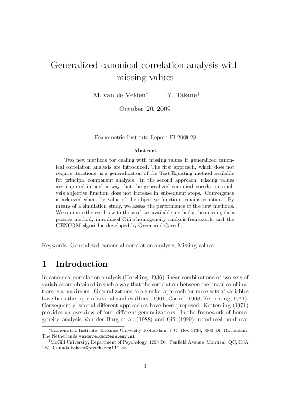 (PDF) Generalized canonical correlation analysis with missing values