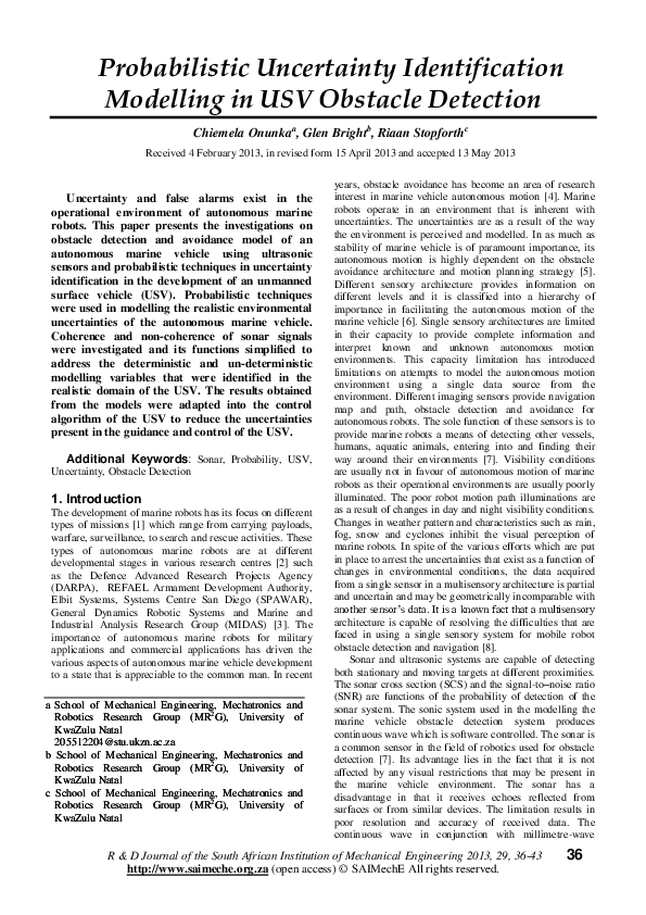 (PDF) Probabilistic Uncertainty Identification Modelling in USV Obstacle Detection