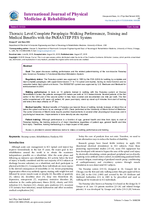 (PDF) Thoracic Level Complete Paraplegia–Walking Performance, Training ...