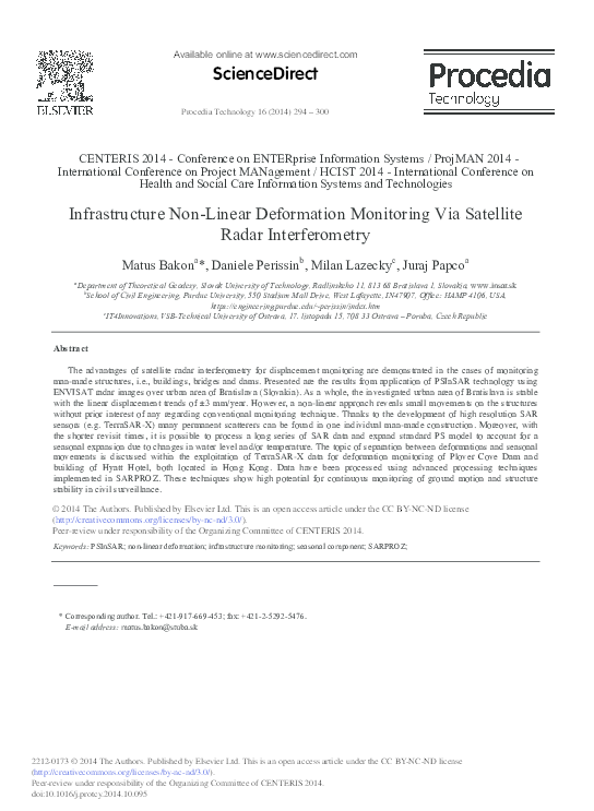 Pdf Infrastructure Non Linear Deformation Monitoring Via Satellite Radar Interferometry
