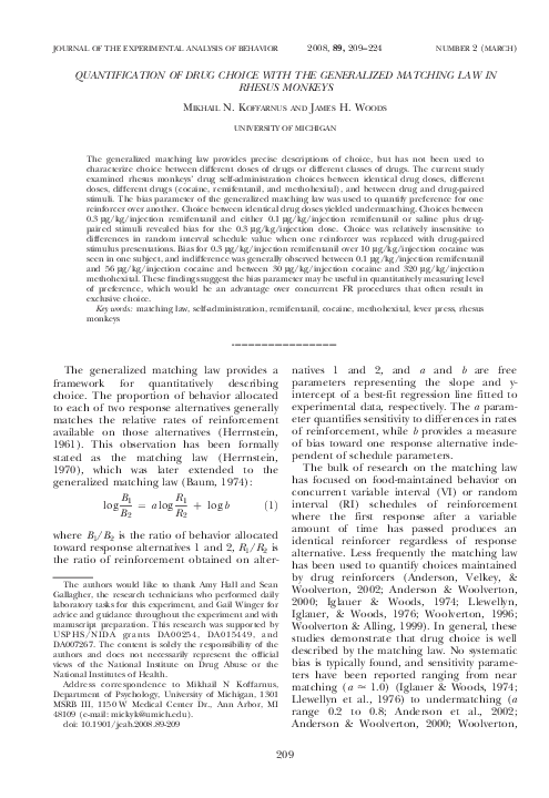(PDF) Quantification of Drug Choice with The Generalized Matching Law ...